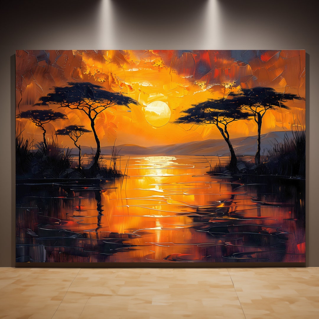 African Sunset Lake Canvas Print, Modern Home Decor - Etsy