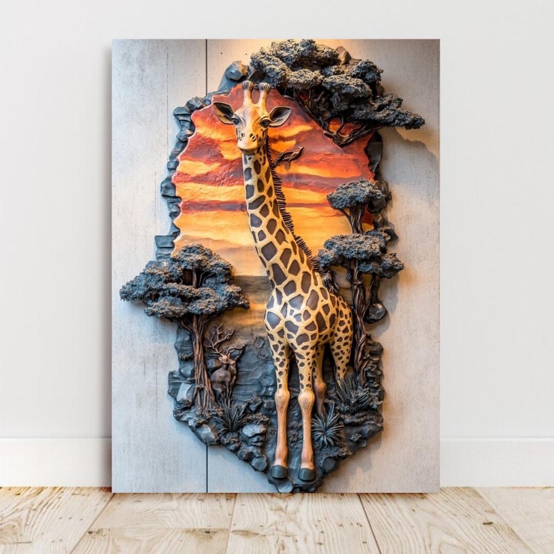 3D Textured Giraffe Canvas Wall Art | African Safari Oil Painting ...