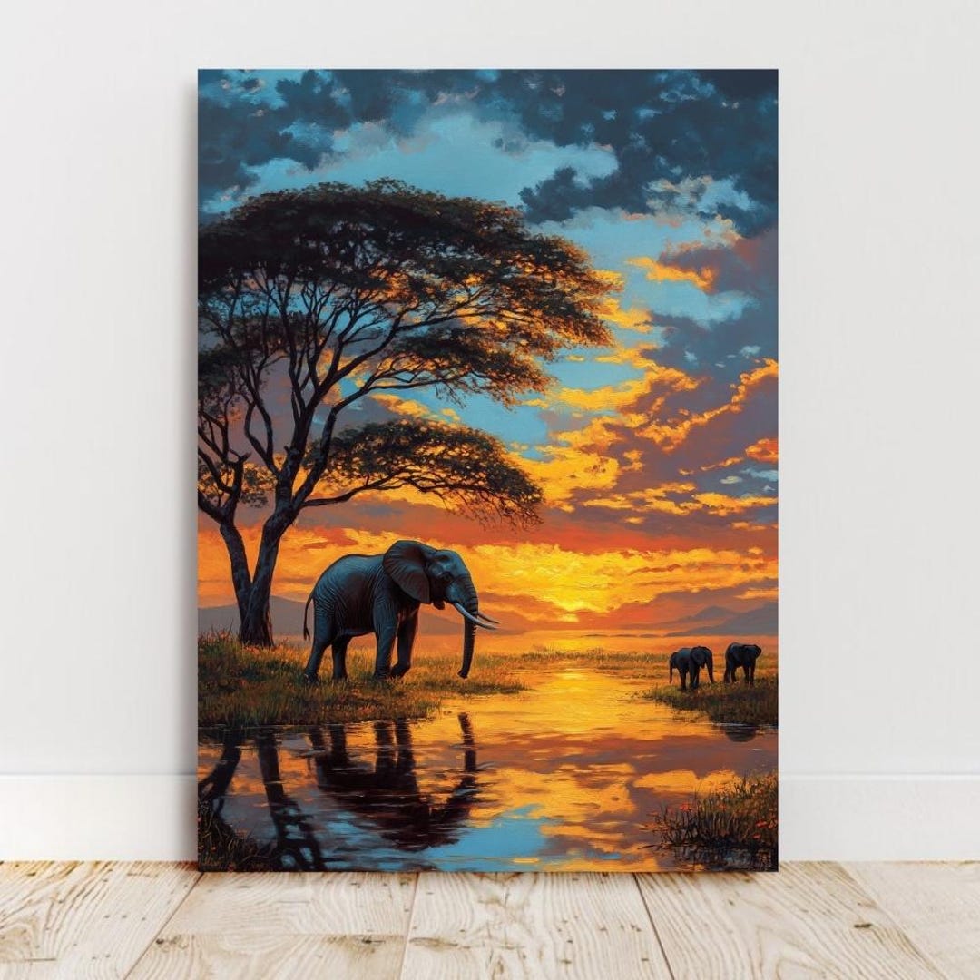 African Elephant Sunset Canvas Art Print, Extra Large Wall Decor - Etsy