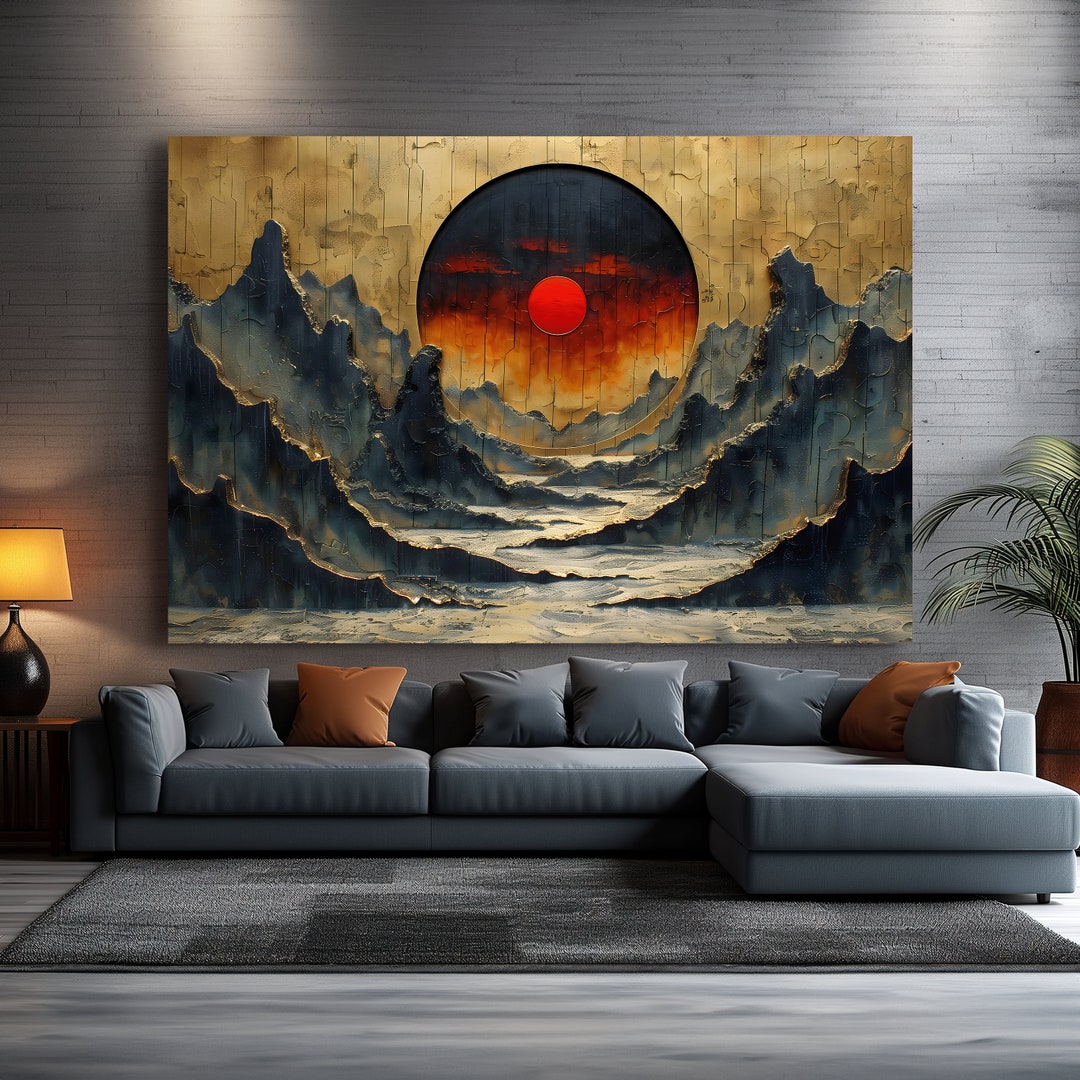 Abstract Japandi Large Wall Art Canvas Print, Gold and Black Japanese ...