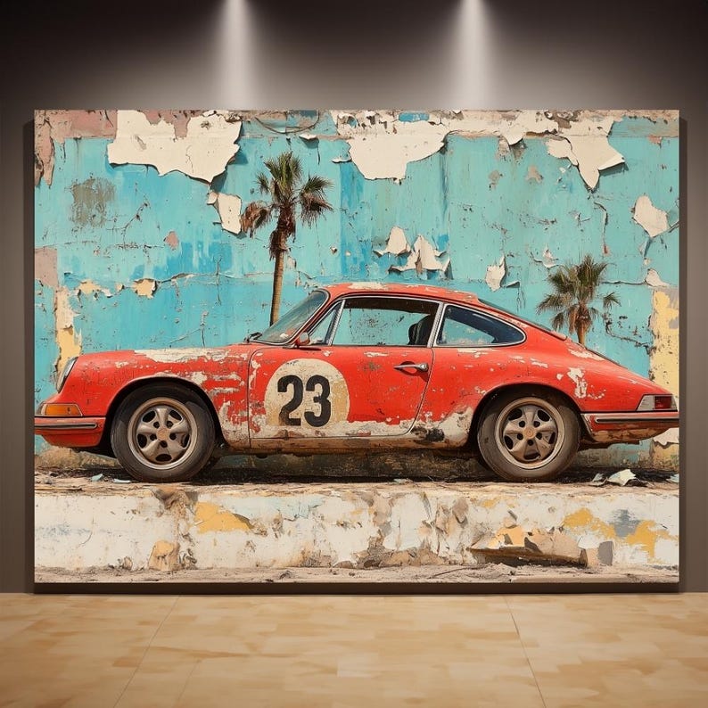 Formula 1 Red Vintage Porsche 911 Wall Art, Decorative Custom Oil ...