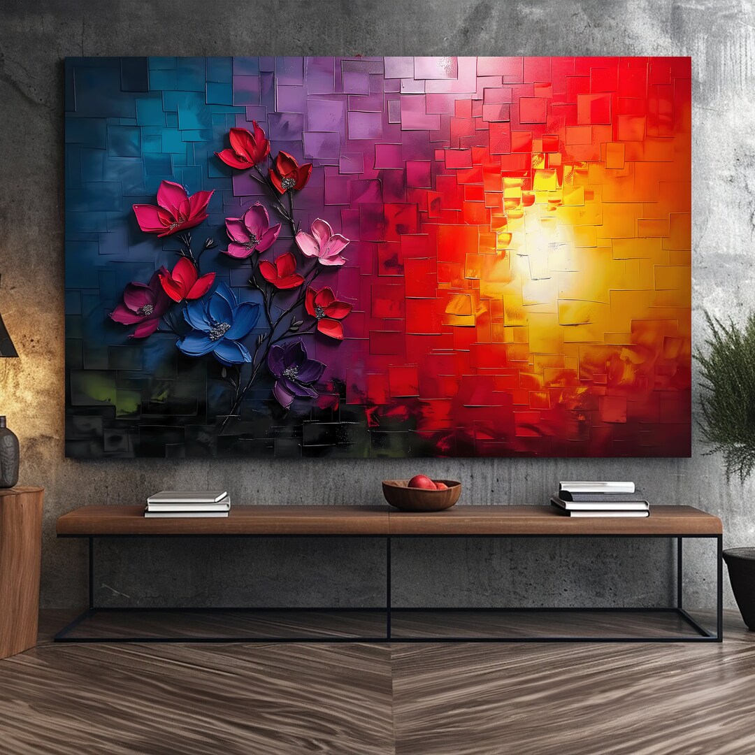 Large Colorful Wall Art Impasto Painting Cubism Style Canvas Print ...