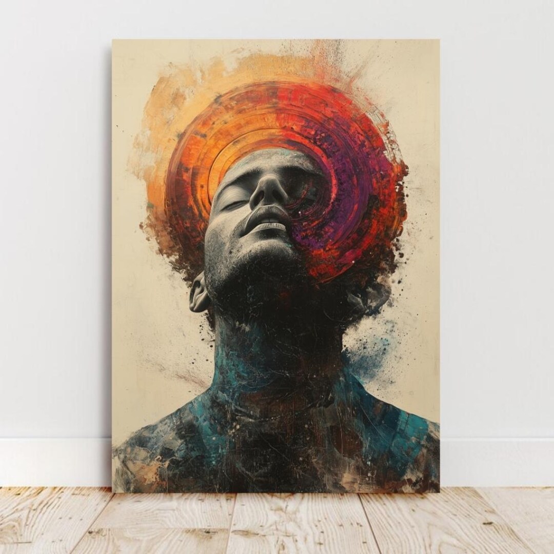 Mid Century Modern Male Portrait, Original Painting, Extra Large Wall ...