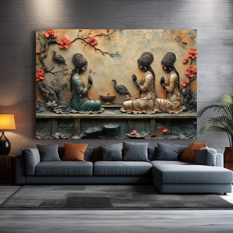 Zen Garden Indian Krishna Painting - Textured Extra Large Wall Art ...