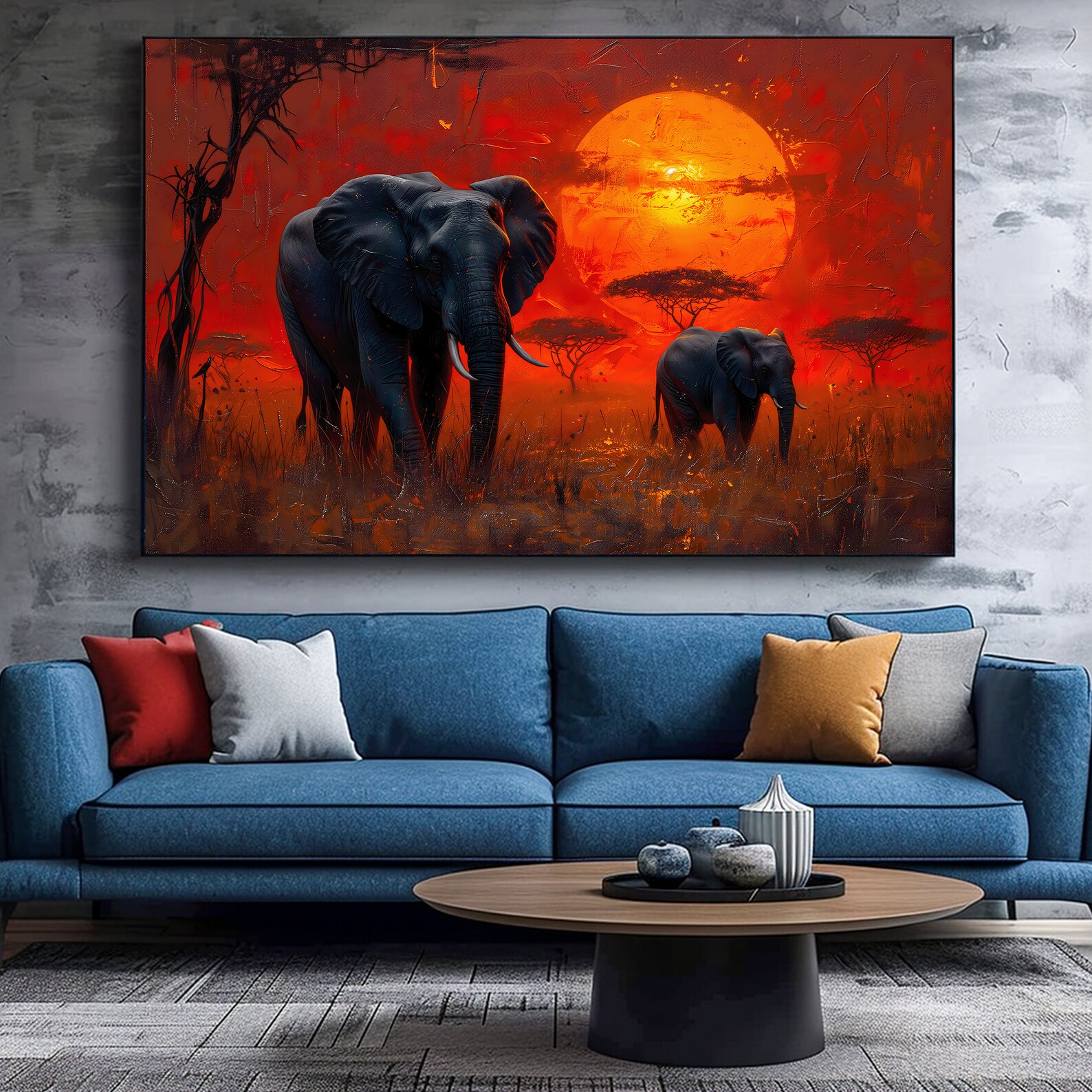 African Elephant Sunset Canvas Print, Savanna Wall Art - Etsy
