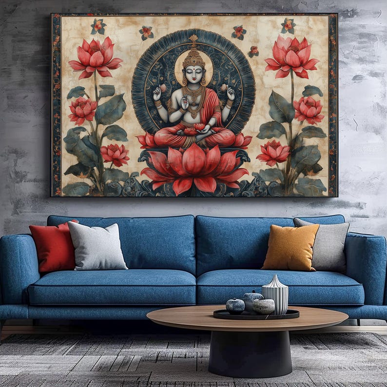 Indian Krishna Painting, Zen Garden Extra Large Canvas Wall Art - Etsy