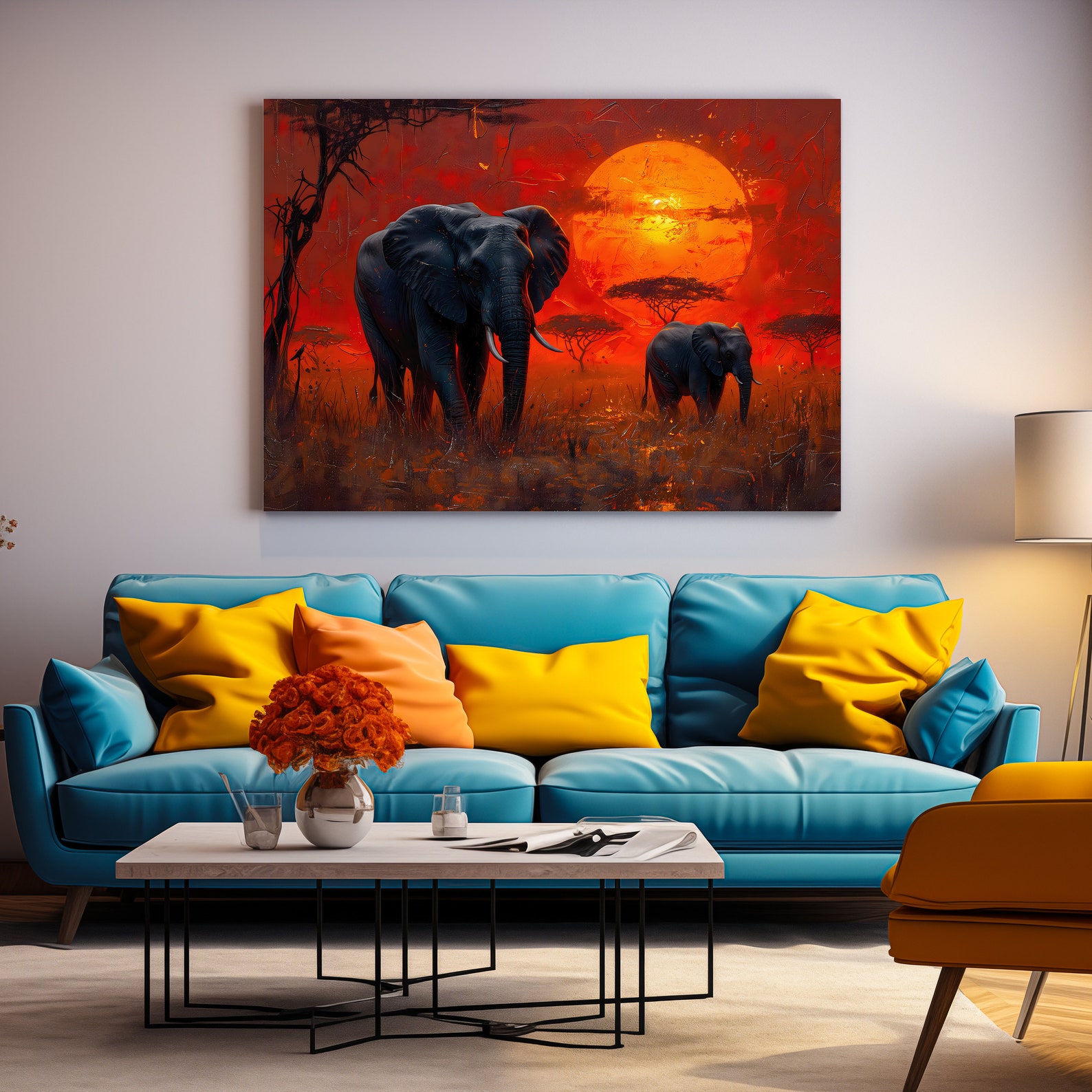 African Elephant Sunset Canvas Print, Savanna Wall Art - Etsy