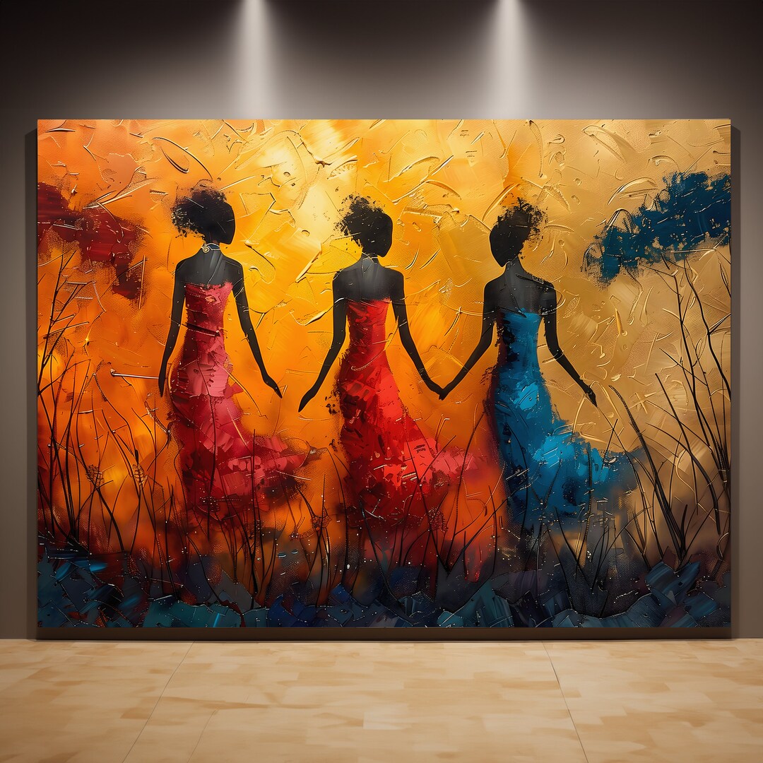Extra Large African Contemporary Wall Art Canvas Print, Lovers Oil ...
