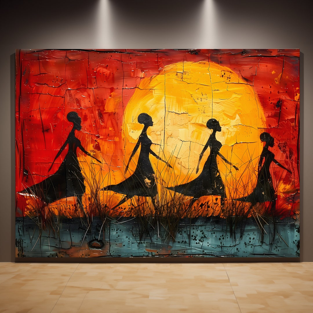 African Wall Art Canvas Print, African Sunset Oil Painting, African ...