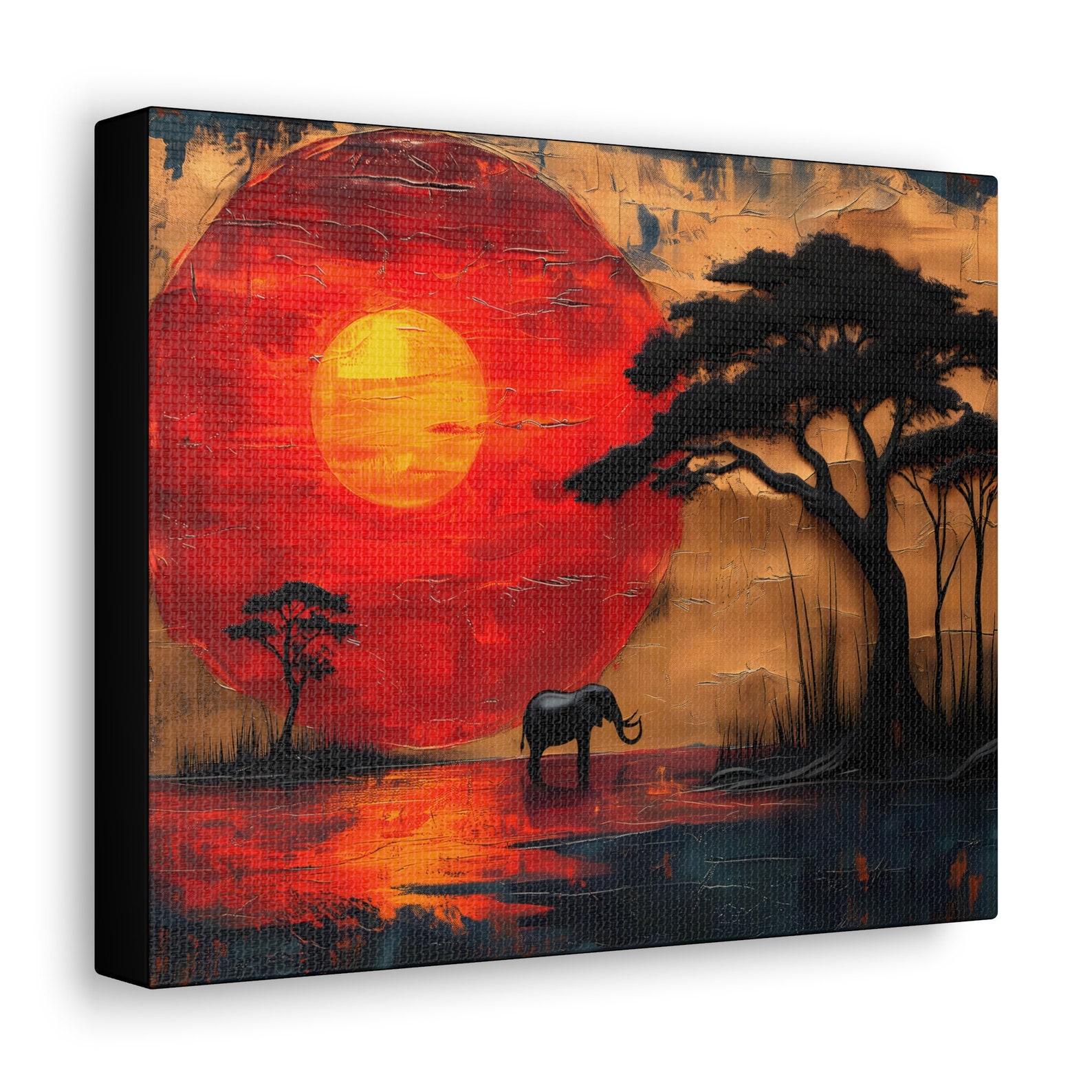 African Elephant Extra Large Wall Art Canvas Print, Savana Sunset ...
