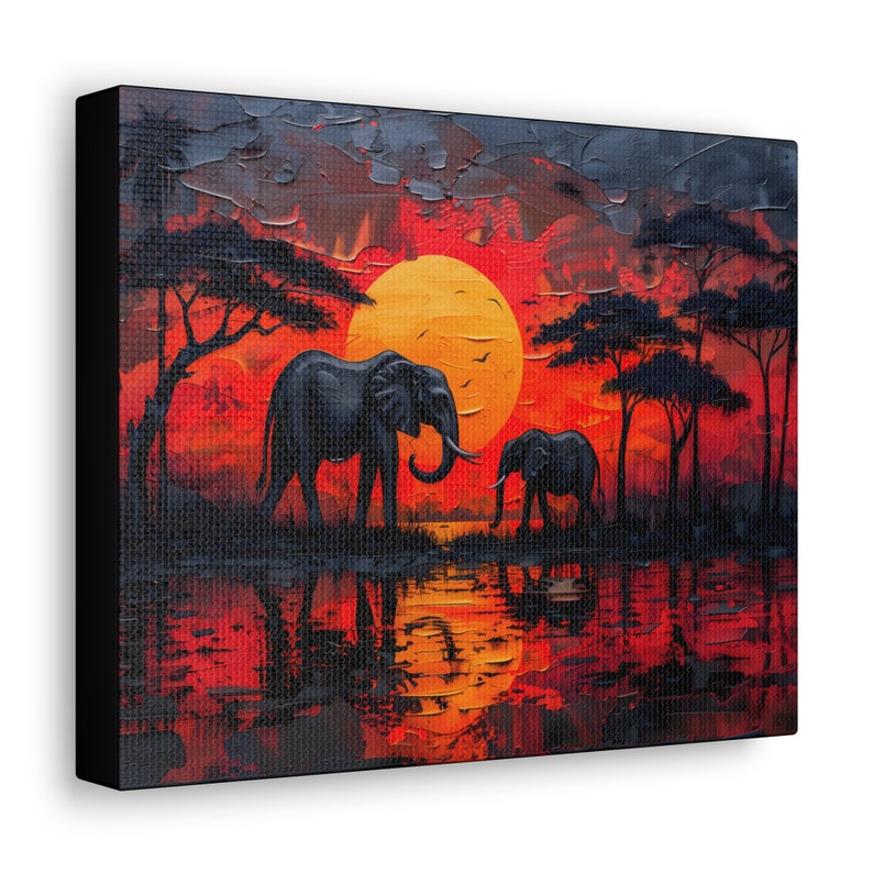 African Elephant Sunset Canvas Print, Textured Oil Painting - Etsy