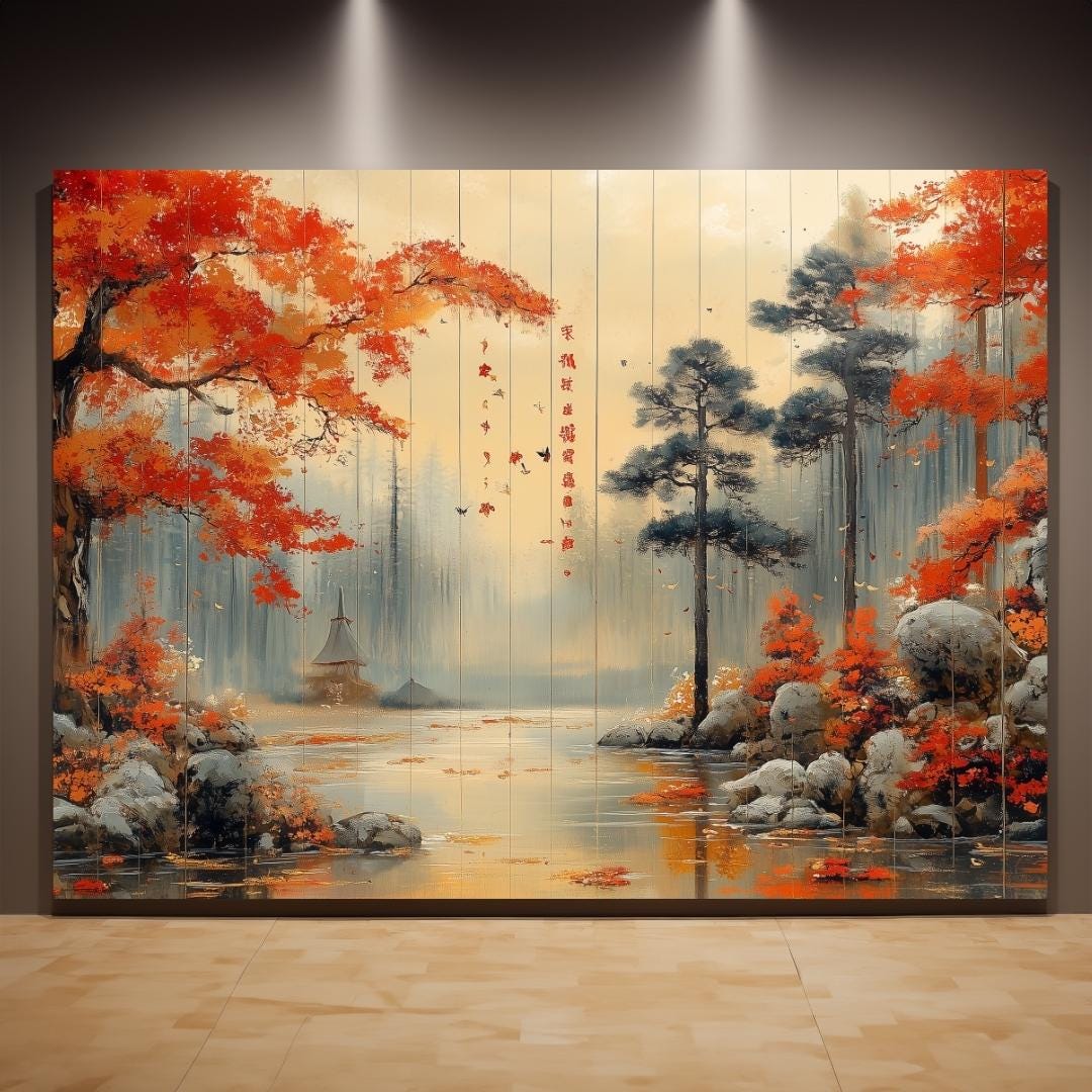 Japanese Tree of Life Oil Painting, Japandi Zen Garden Canvas Art - Etsy
