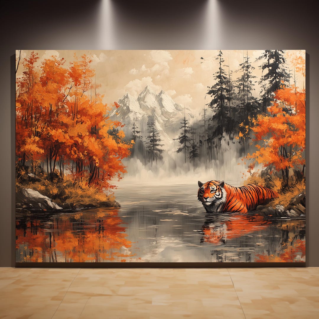 Framed Tiger Canvas Wall Art – Autumn Forest Wildlife Decor - Etsy