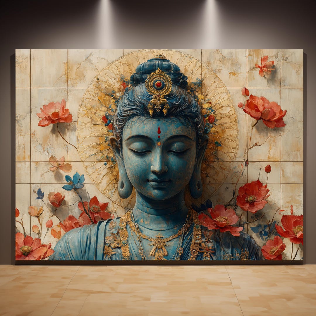 Zen Buddha Canvas Wall Art, Indian Floral Print, Extra Large - Etsy