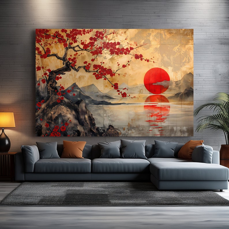 Japandi Canvas Print, Lake Painting, Modern Japanese Wall Art - Etsy