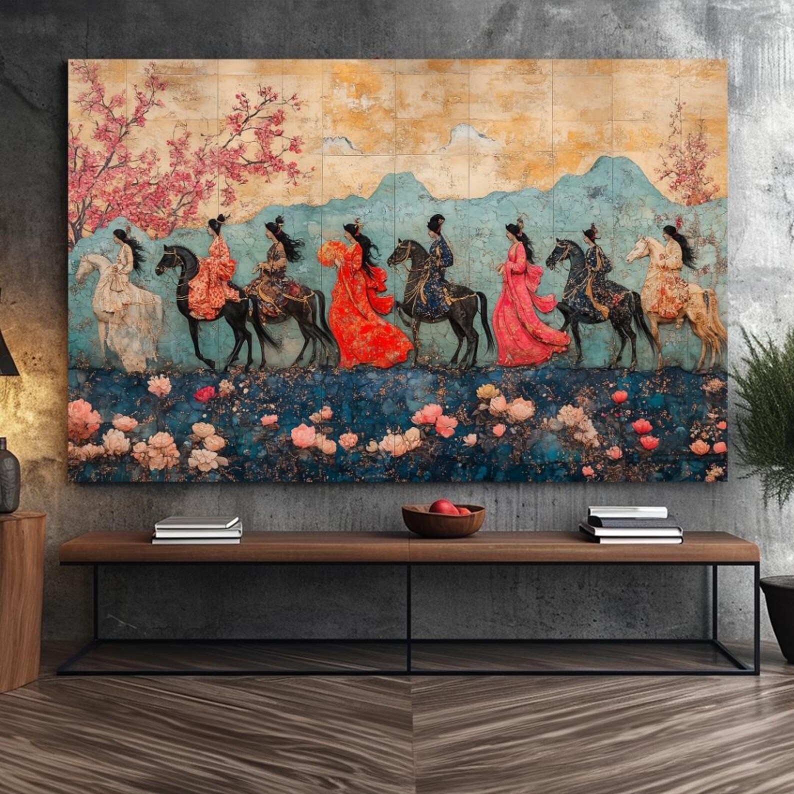Pink Cherry Blossom Wall Art, Ancient Japanese Horse Painting - Etsy