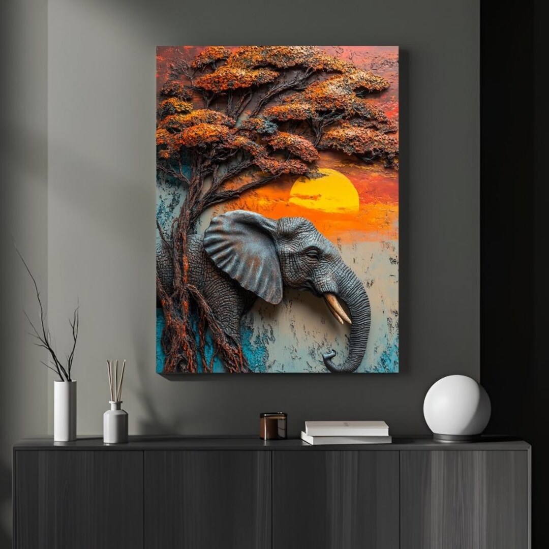 Indian White Elephant African Desert Wall Art, Custom Oil Painting From ...