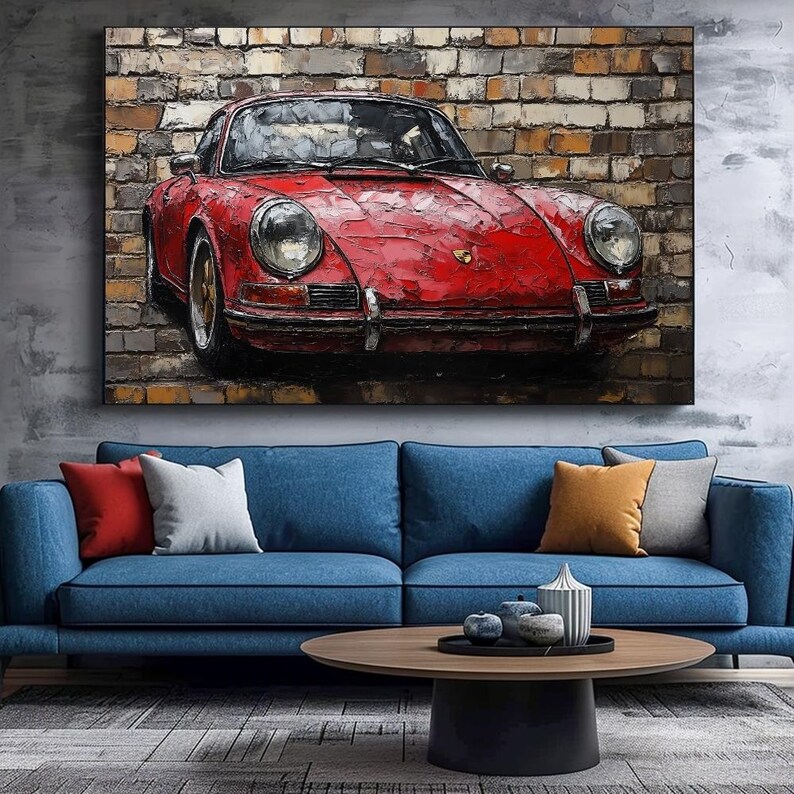 Extra Large Vintage Porsche 911 Poster Textured Retro Wall Art ...