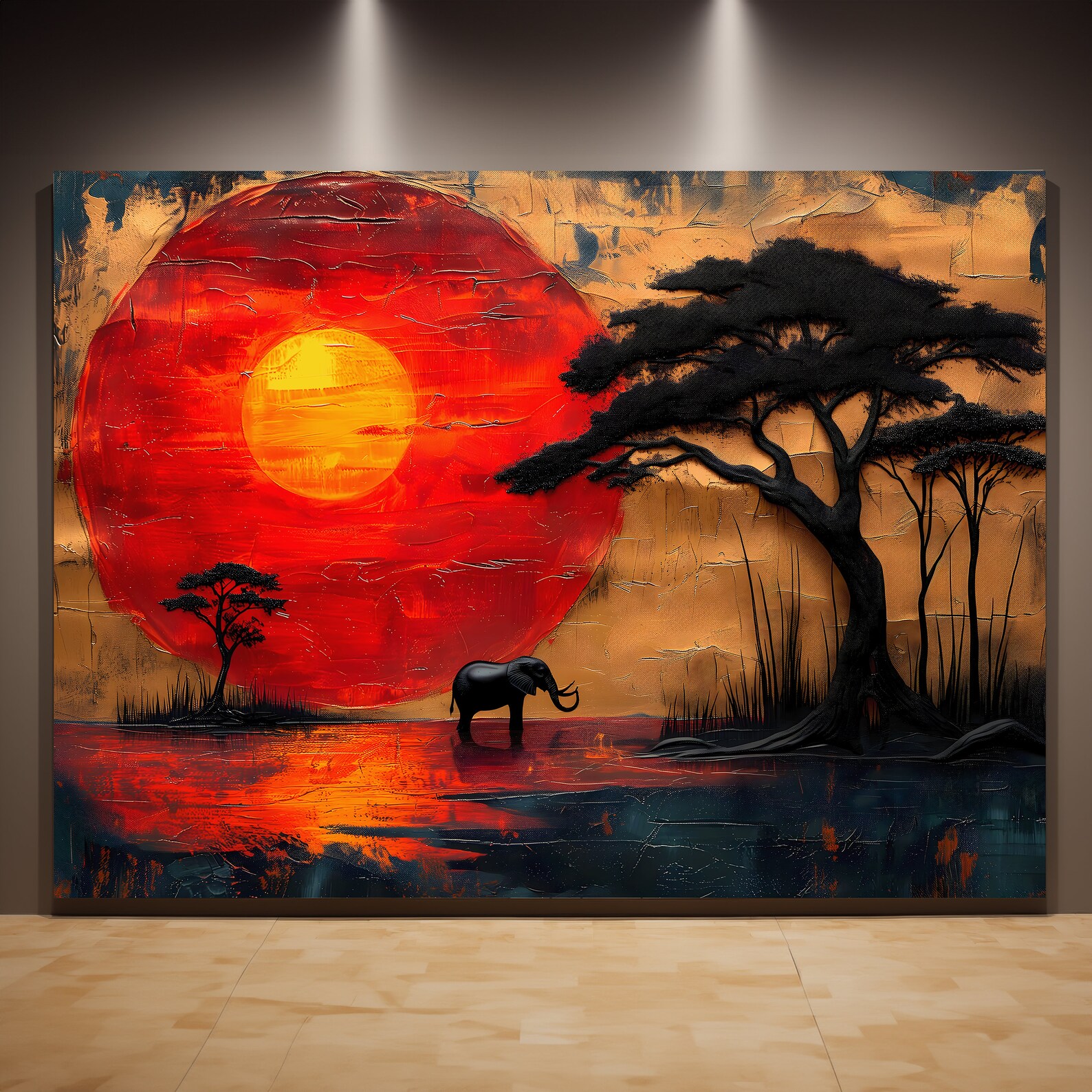 African Elephant Extra Large Wall Art Canvas Print, Savana Sunset ...