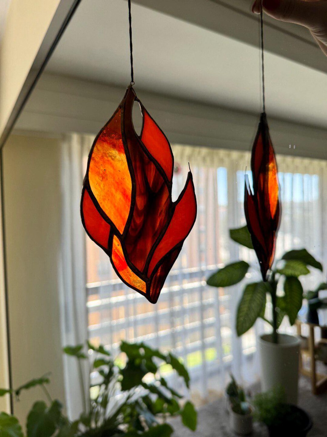 Real Stained Glass Fire Panel Suncatcher Window Hanging Christmas Box ...