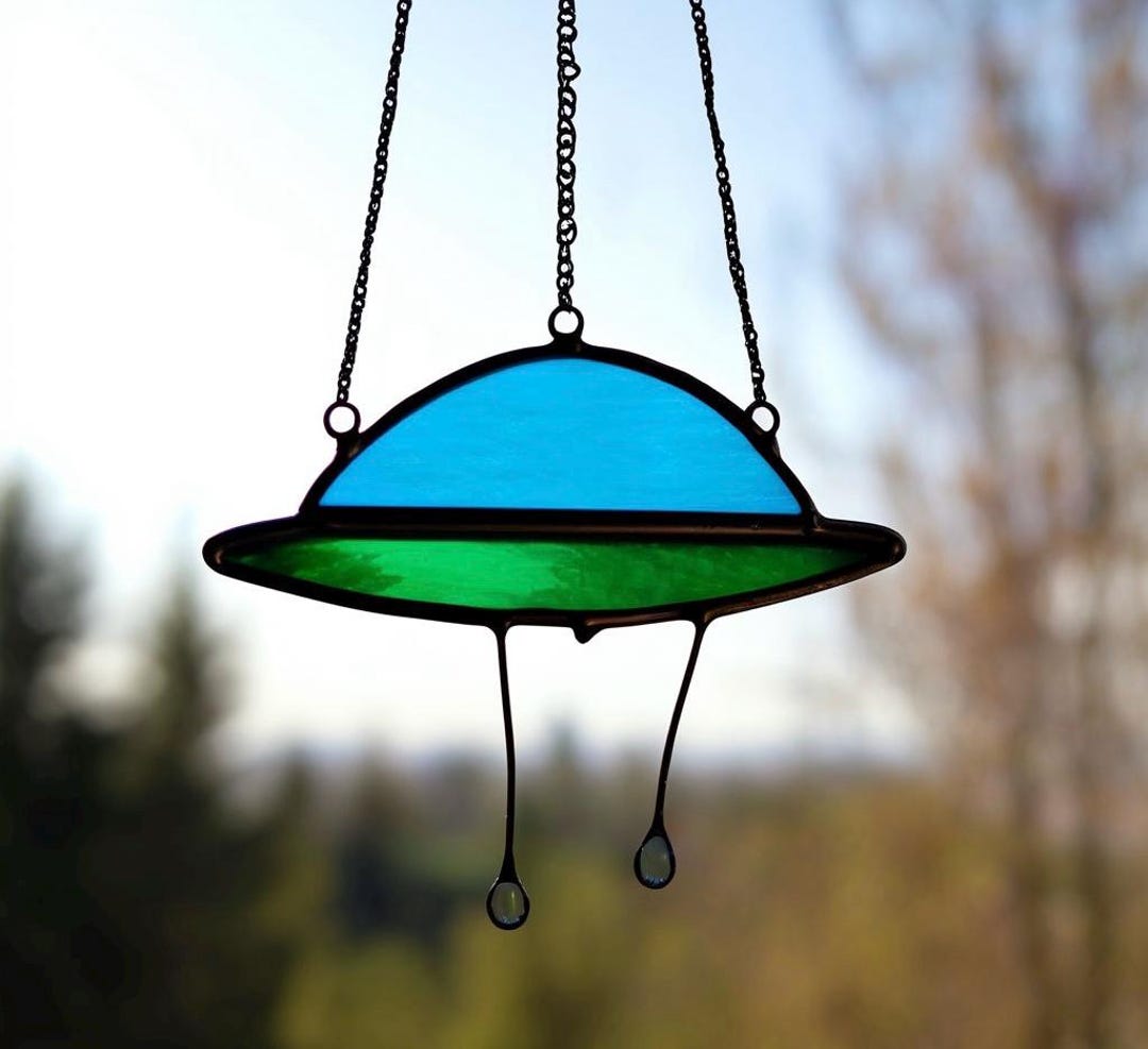 Stained Glass Flying Saucer UFO Handmade Alien Spaceship Art Decor for ...