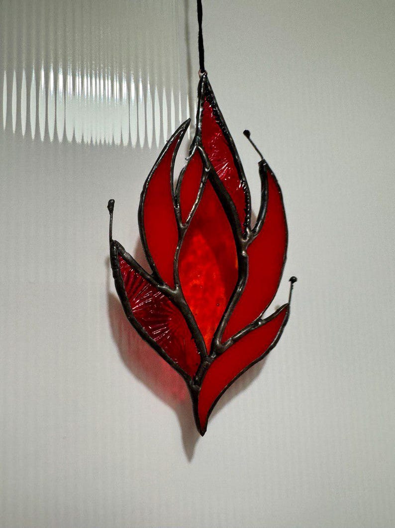 Real Stained Glass Fire Panel Suncatcher Window Hanging Christmas Gift ...