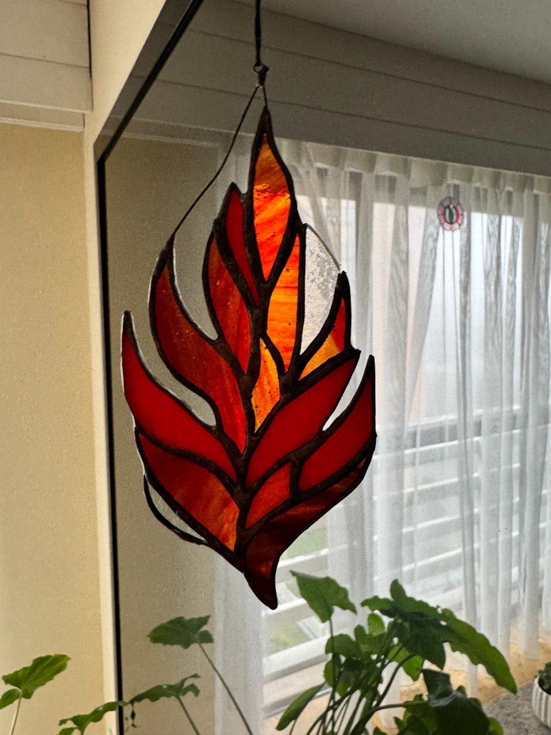 Real Stained Glass Fire Panel Suncatcher Window Hanging Christmas Box ...