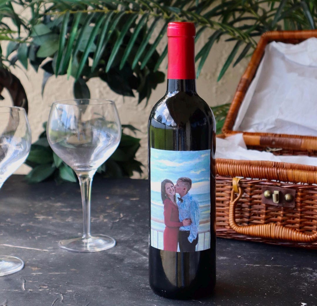 Personalized Wine Gift Set: Photo Label & Wine Glasses, Couple Keepsake ...