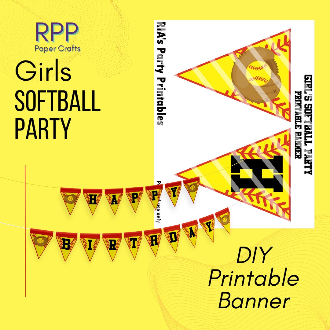 Girls Softball Party DIY Printables Banner - Etsy