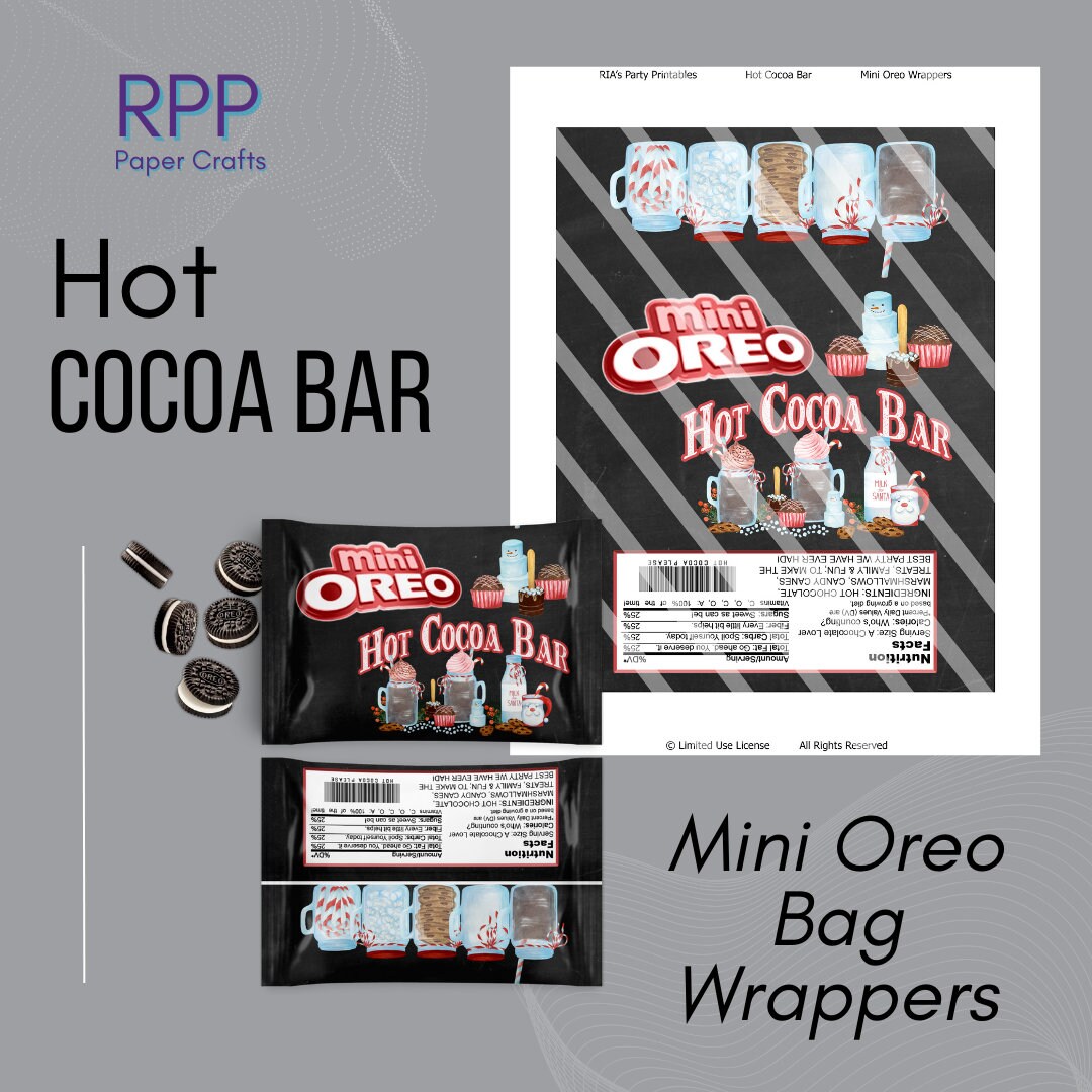 Hot Cocoa Bar Mini Oreos Cookie Bag Wrappers Christmas Winter Holiday Party Celebration Gift ...