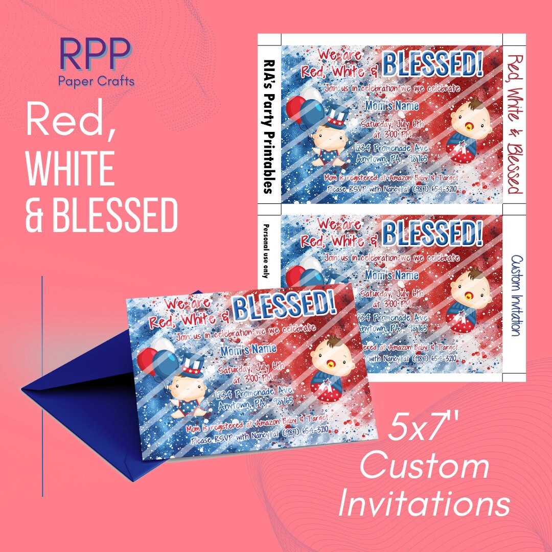 Red, White & Blessed 5x7 Custom Invitations - Etsy