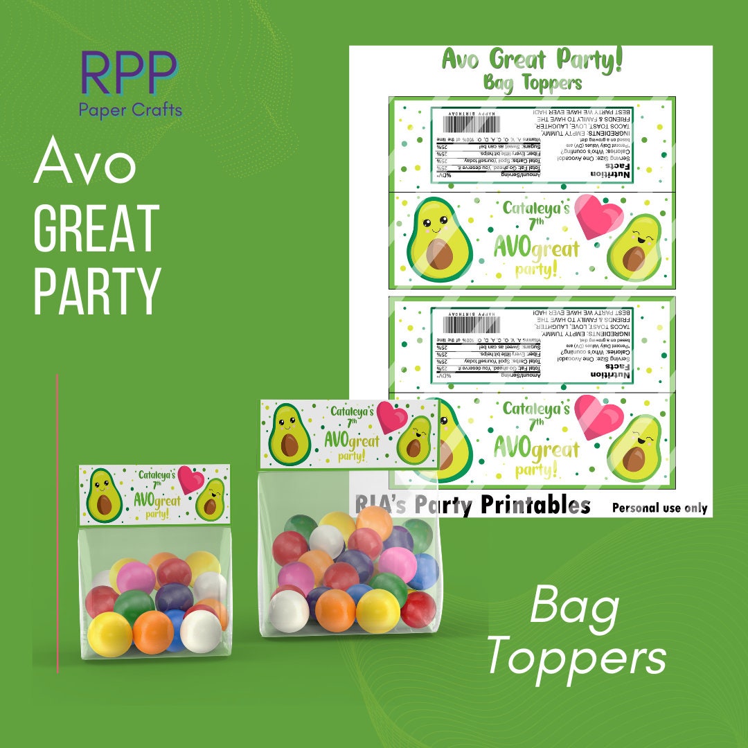 Custom Avocado Girls Birthday Avo Great Party Ziplock Bag Toppers Treat ...