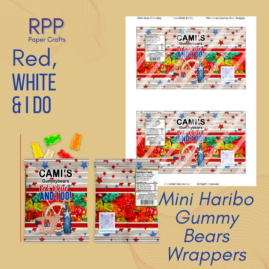 Red, White & I Do Mini Haribo Gummy Bears Wrappers - Etsy