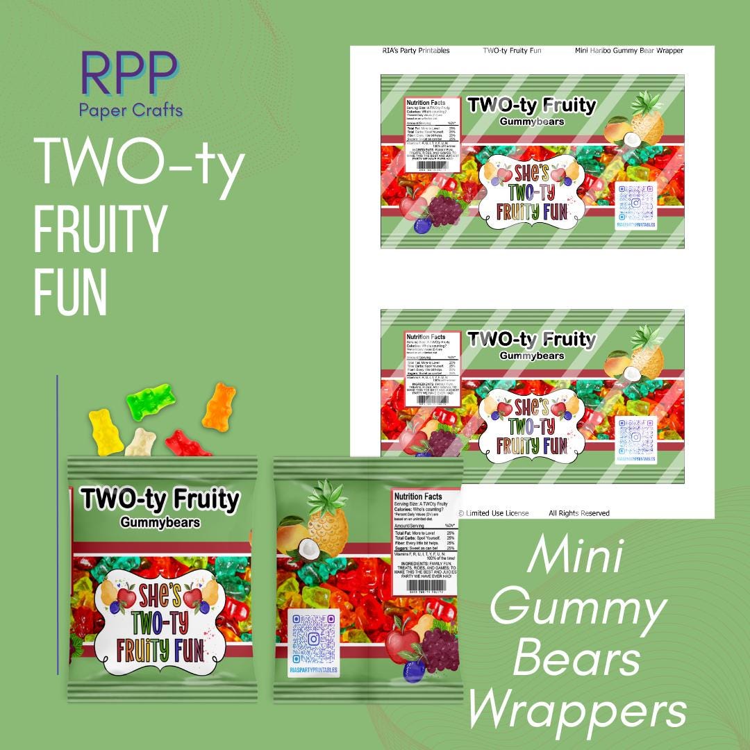 Two-ty Fruity Fun Mini Haribo Gummy Bear Wrappers Candy Snack Gummie ...