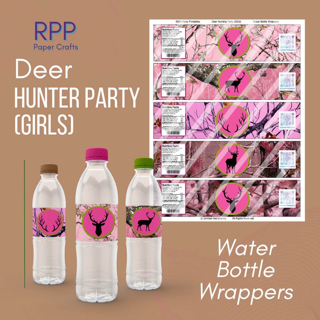 Deer Hunter Party (girls) Water Bottle Wrappers Party Printables Pink ...