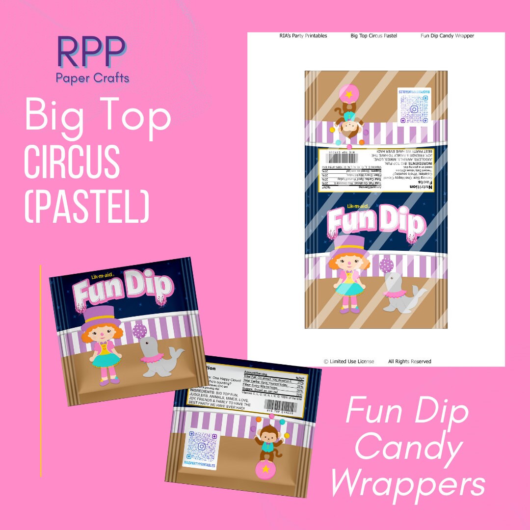 Big Top Circus pastel Fun Dip Candy Wrapper - Etsy