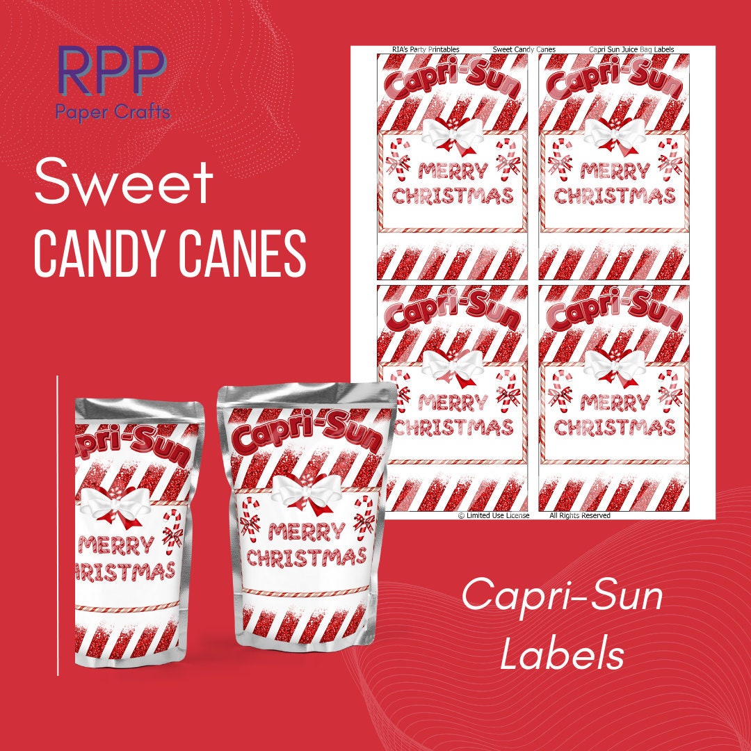 Sweet Candy Canes Capri Sun Pouch Drink Labels Stickers Red White ...