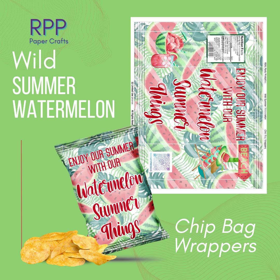 Wild Summer Watermelon Chip Bag Wrappers (PDF & JPG) - Etsy