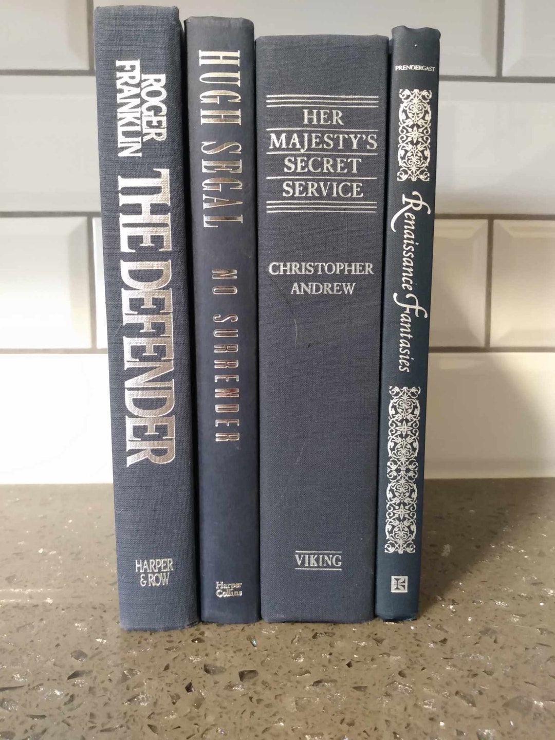 Blue Book Stack With Silver Lettering Decor - Etsy