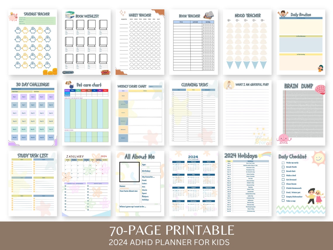 2024 All in One ADHD Digital Planner for Kids Adhd Planner Printable ...