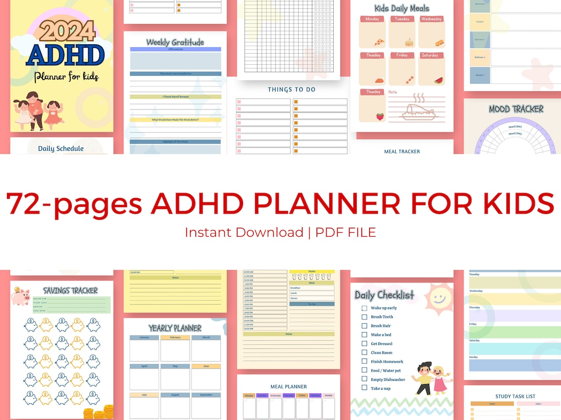 2024 All in One ADHD Digital Planner for Kids Adhd Planner Printable ...