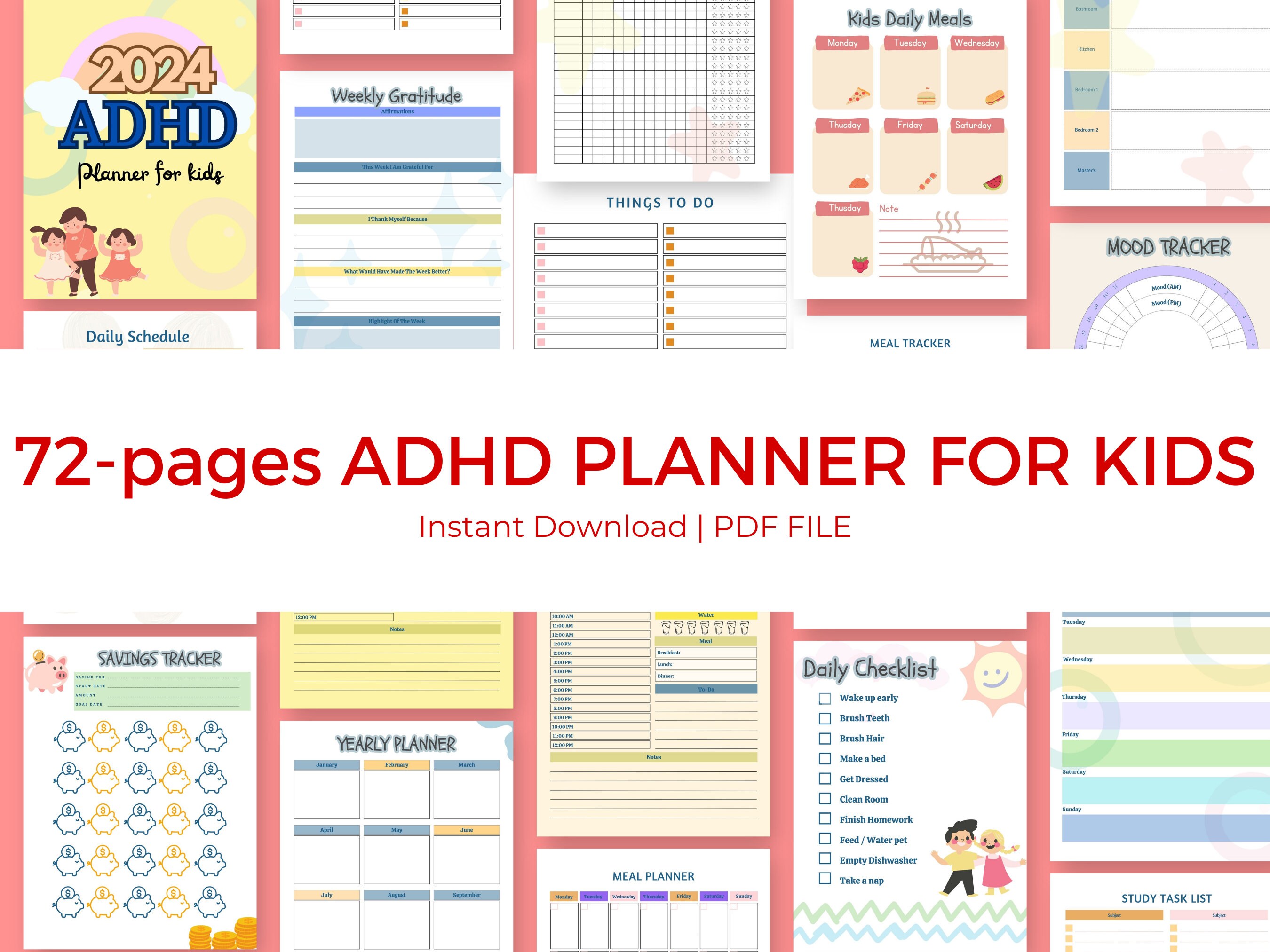 2024 All in One ADHD Digital Planner for Kids Adhd Planner Printable ...