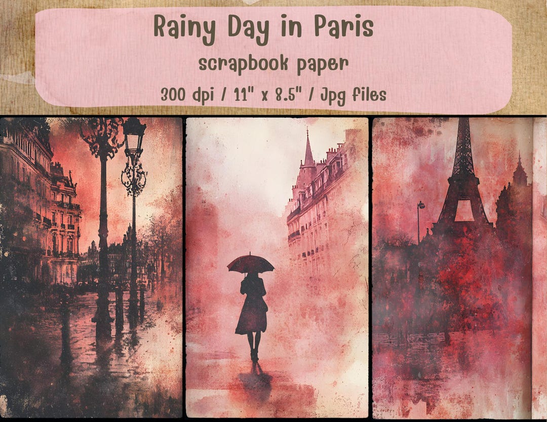 Rainy Day in Paris , 5 Vintage Papers, Vintage Grunge Digital Download ...