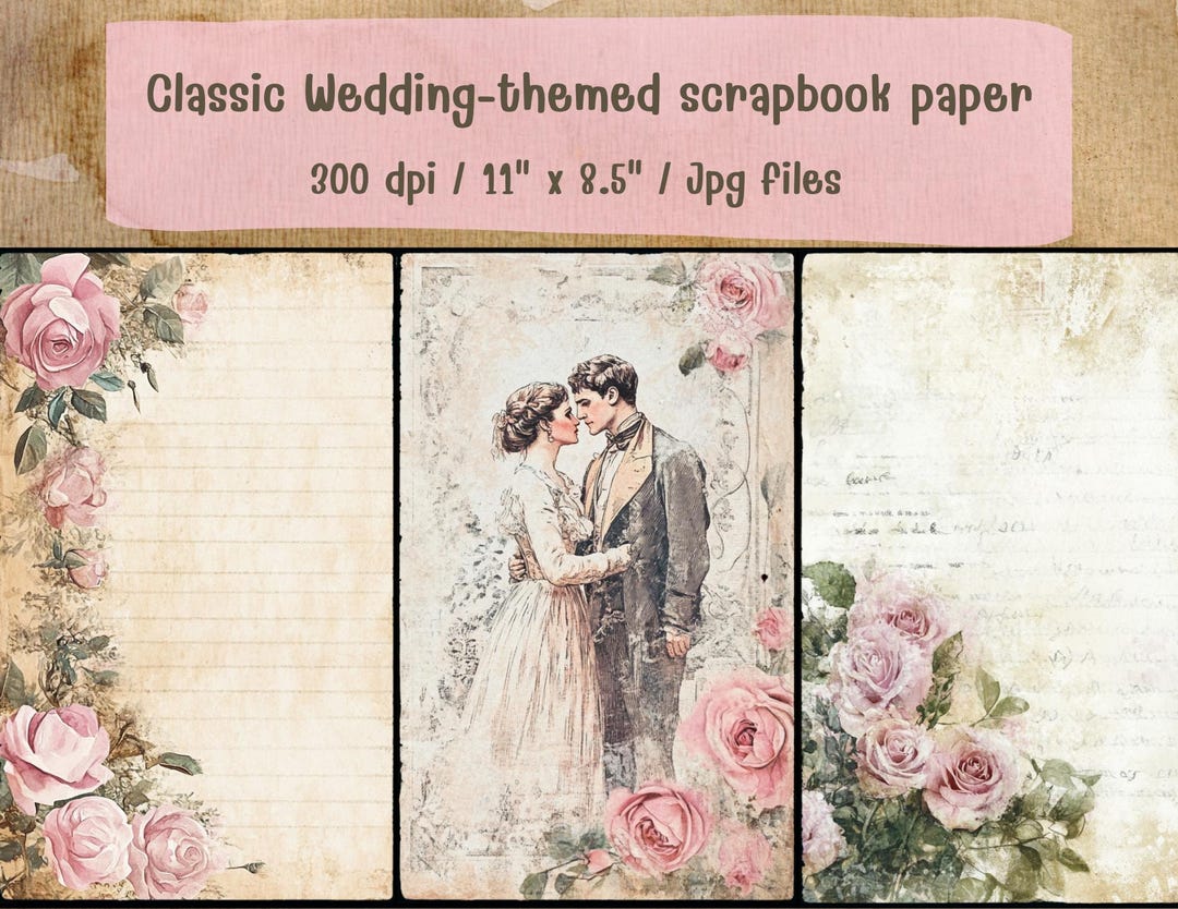 5 Classic Wedding-themed Scrapbook Paper, Digital Vintage Papers ...