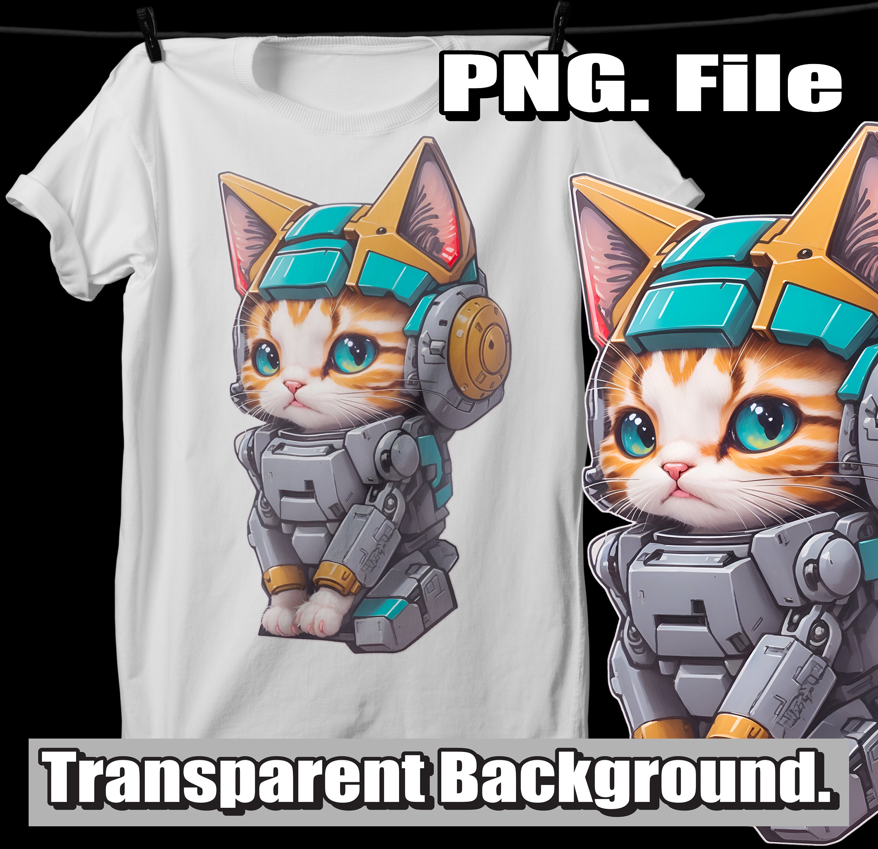 A Cat With a Robot, T-shirt Designs, Download Printable, Dtf Designs ...