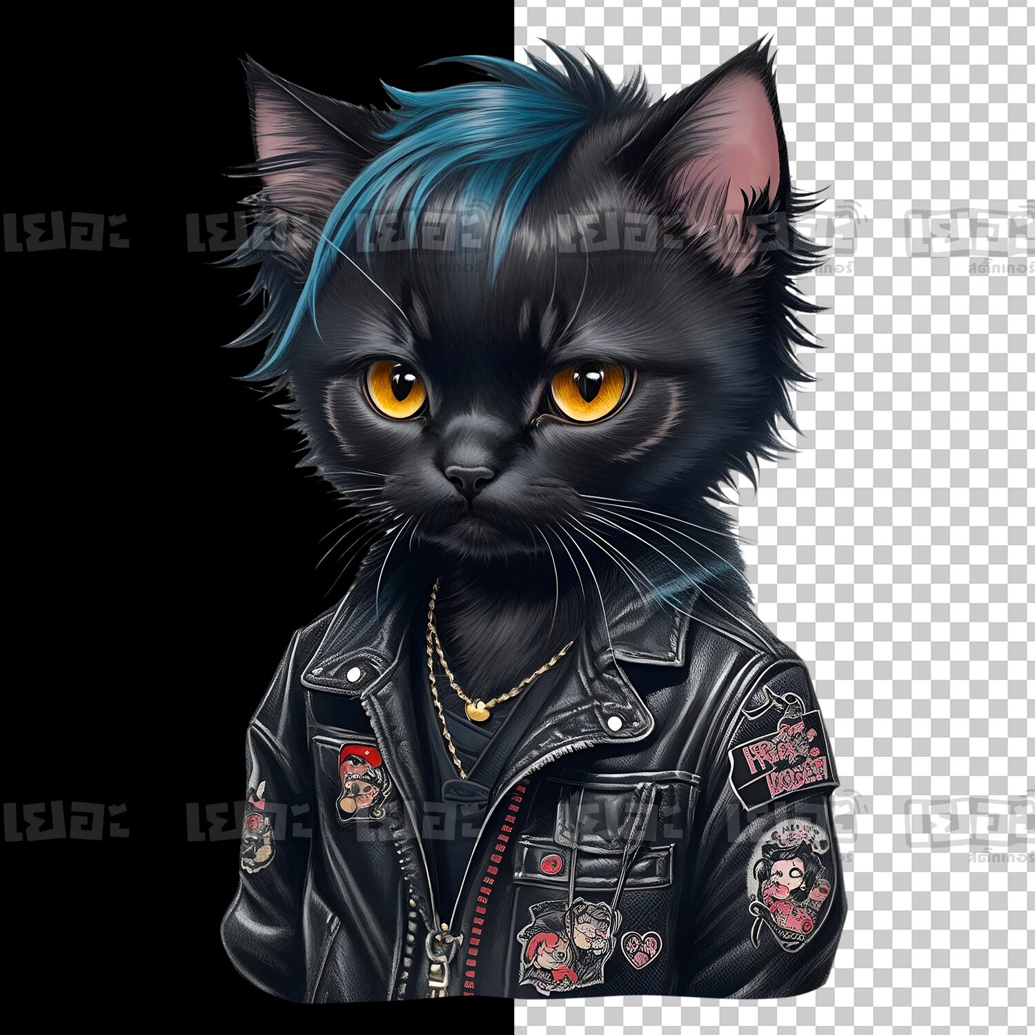 Black Cat Wearing a Leather Jacket, Punk Rock, T-shirt Designs ...