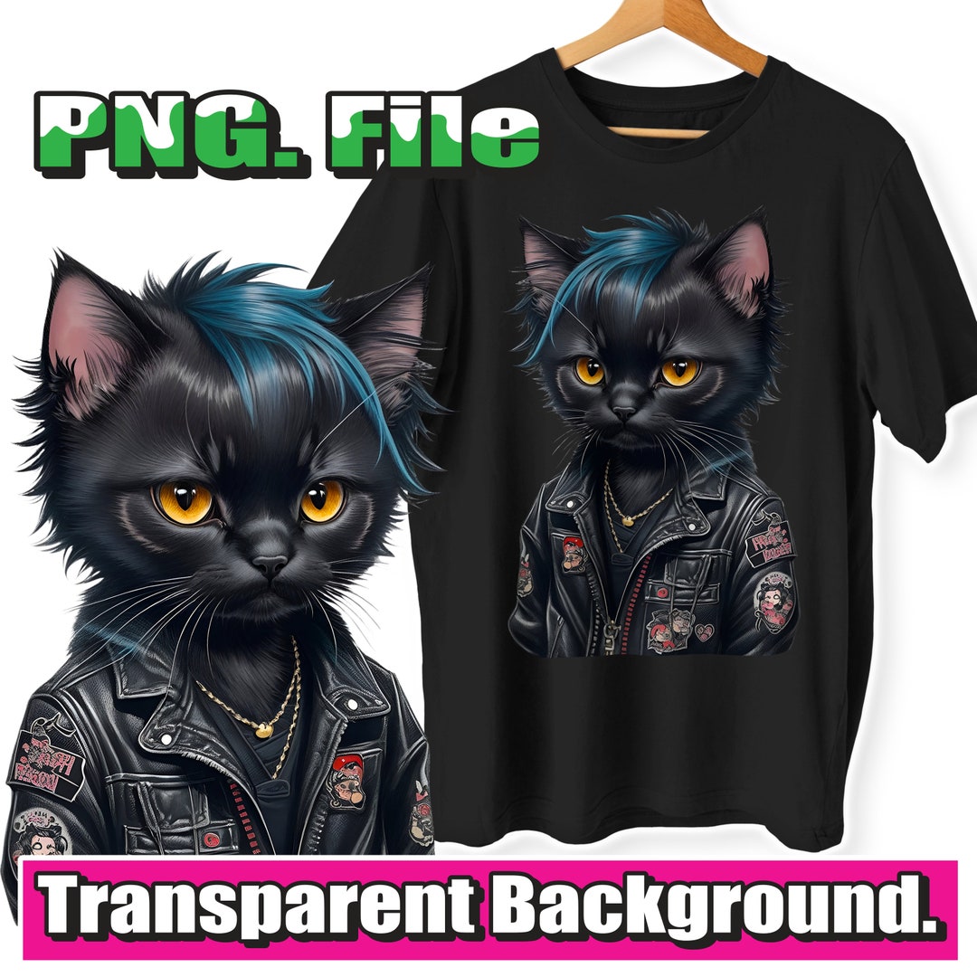 Black Cat Wearing a Leather Jacket, Punk Rock, T-shirt Designs ...