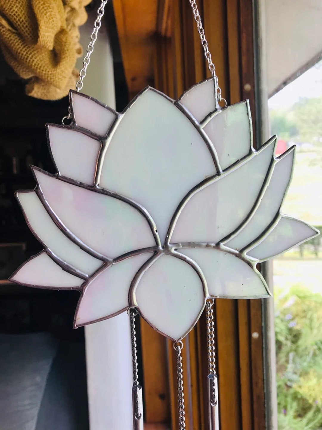 Lotus Flower Windchime Stained Glass Wind Chimes Suncatcher - Etsy