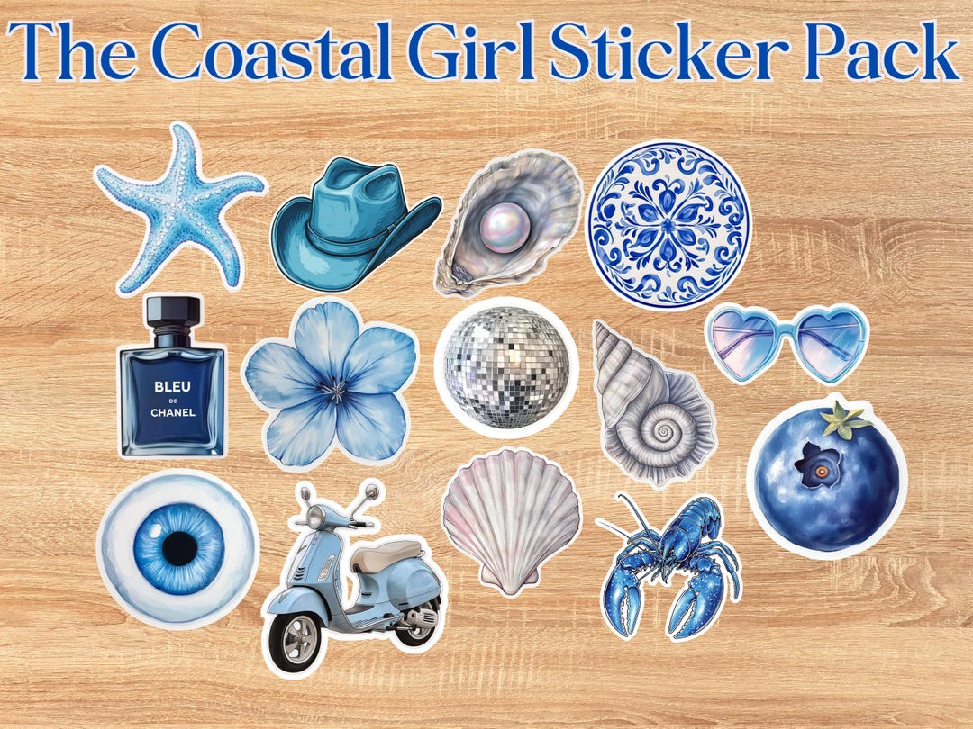 Coastal Sticker Set: Waterproof Vinyl Decals, Beach Theme (14 Pc) - Etsy