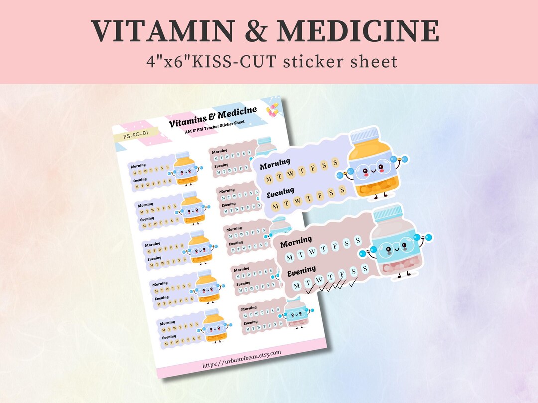 Vitamins and Medicine Tracker Stickers, AM & PM Medication Reminder ...